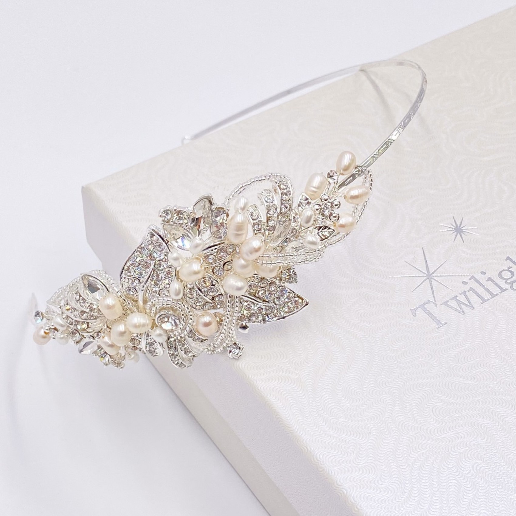Edith Vintage Pearl and Diamante Bridal Side Headband