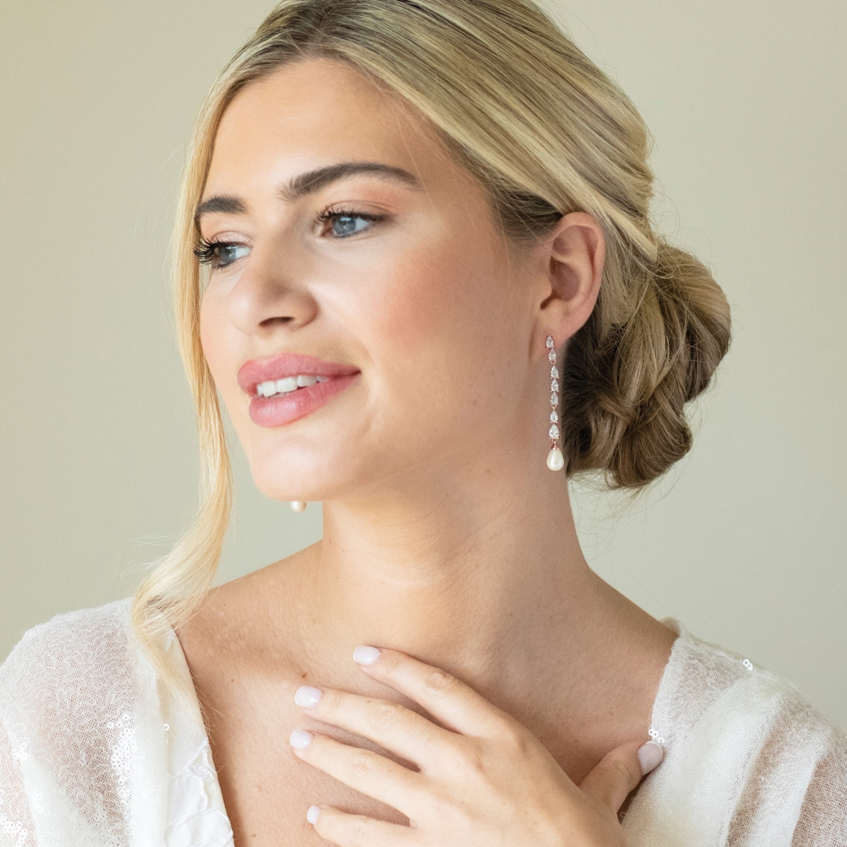 Ivory and Co Melbourne Rose Gold Crystal Long Pearl Drop Earrings