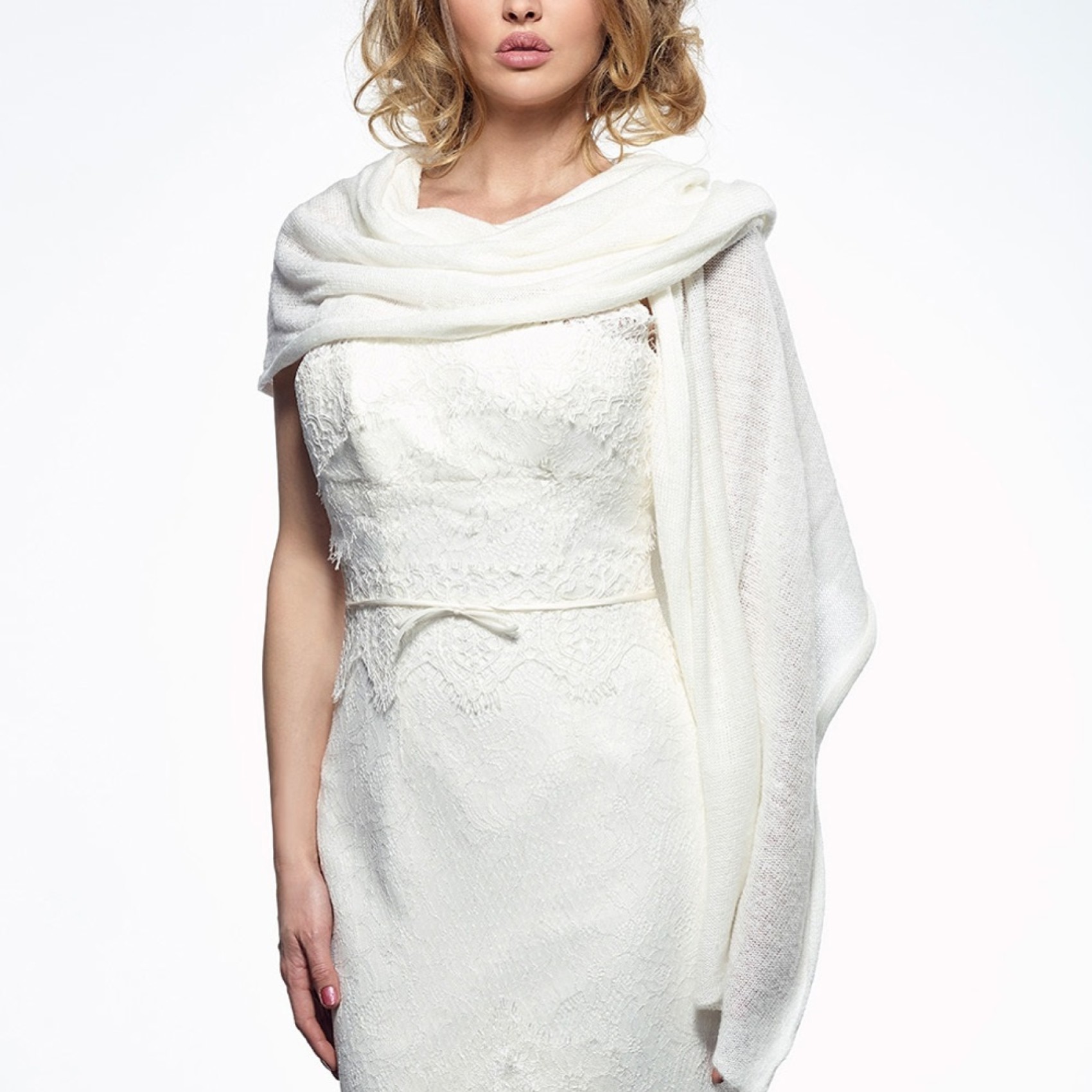 Maria Ivory Fine Knitted Slim Wedding Stole
