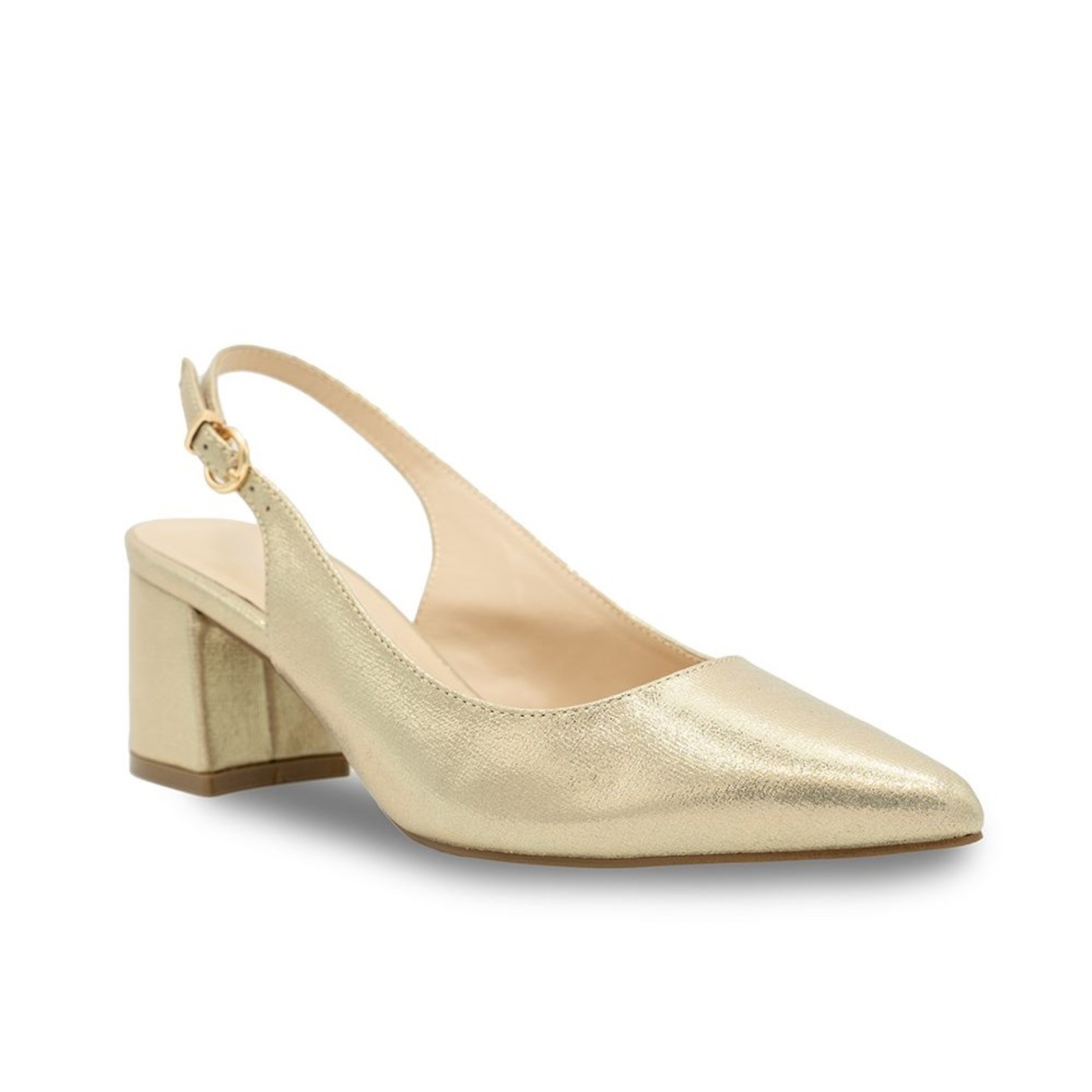 Flynn Champagne Shimmer Wide Fit Low Block Heel Slingbacks