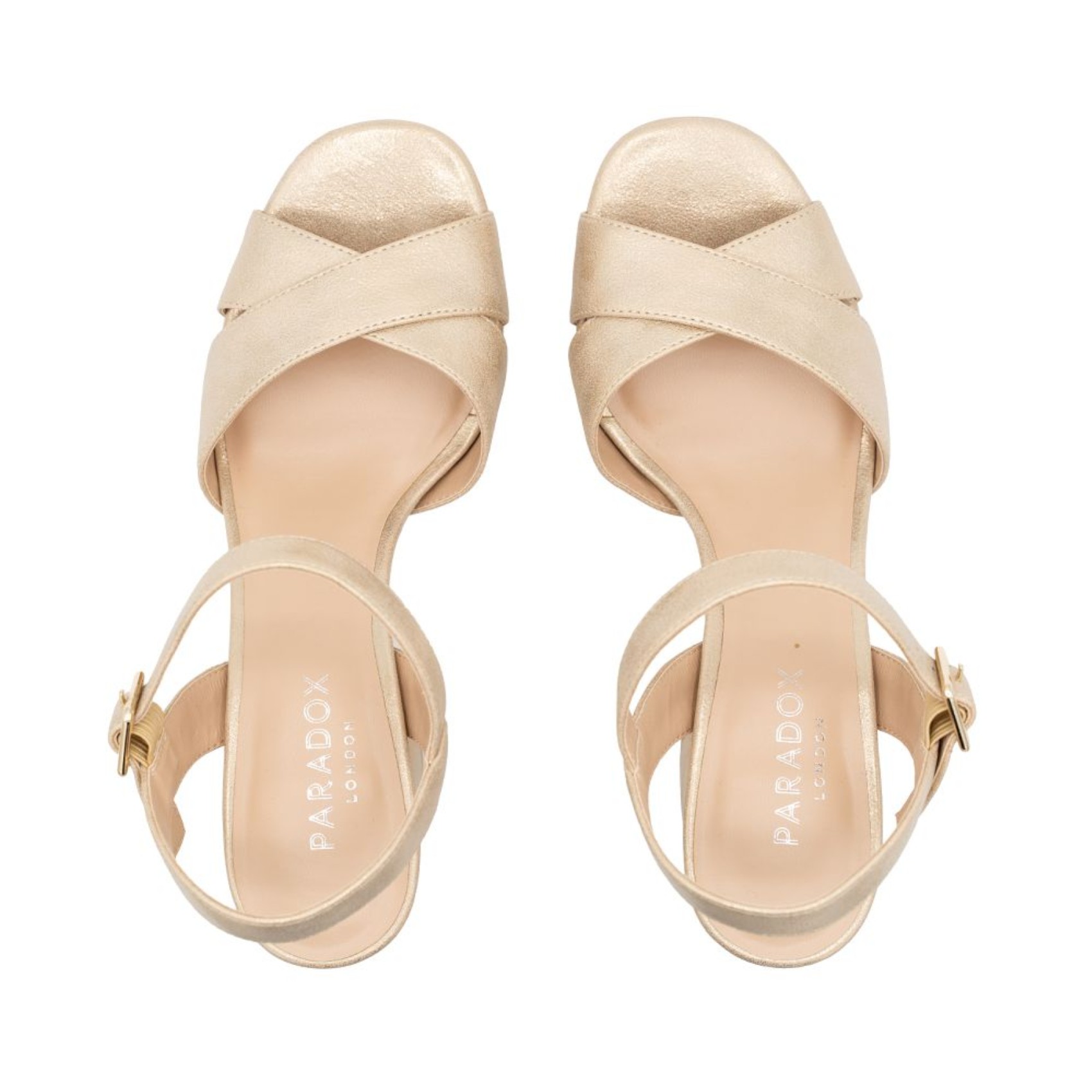 Paradox London Landon Champagne Shimmer Block Heel Platform Sandals