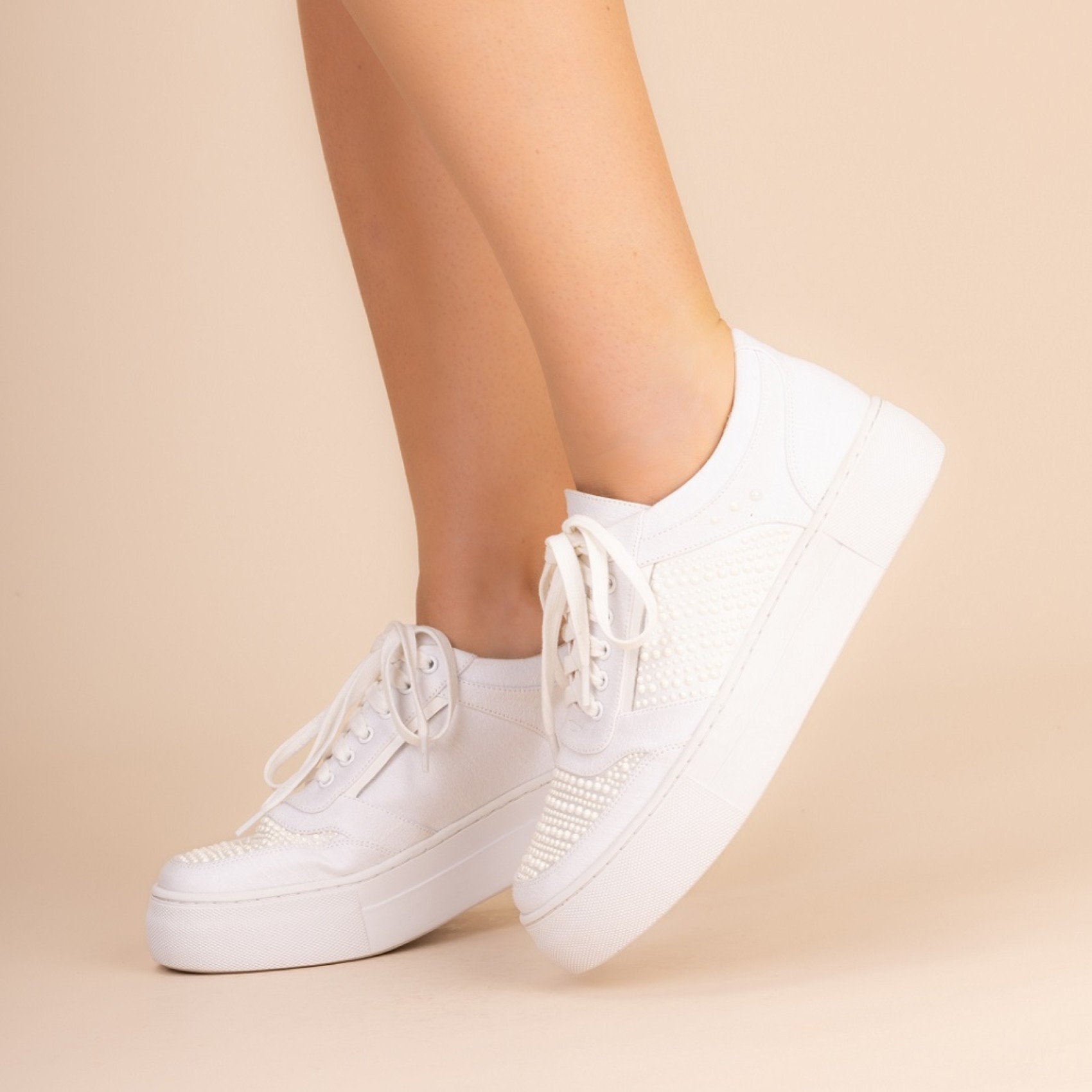 Perfect Bridal Ezra Ivory Pearl Embellished Platform Trainers