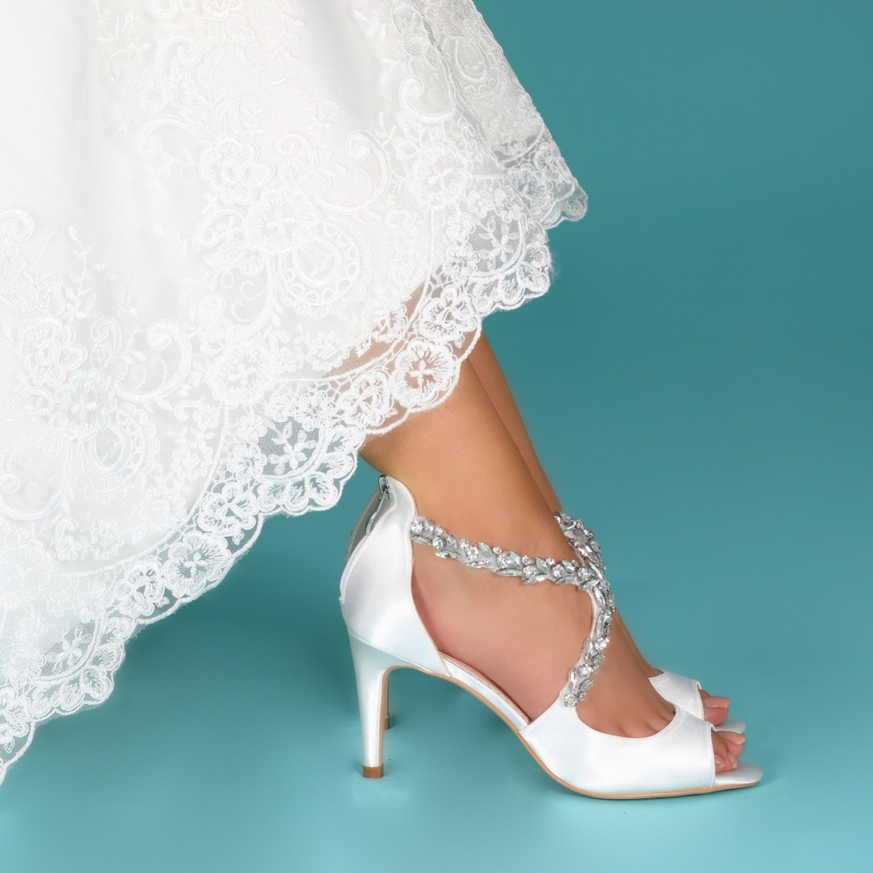 Perfect Bridal Katelyn Dyeable Ivory Satin Crystal Wedding Sandals