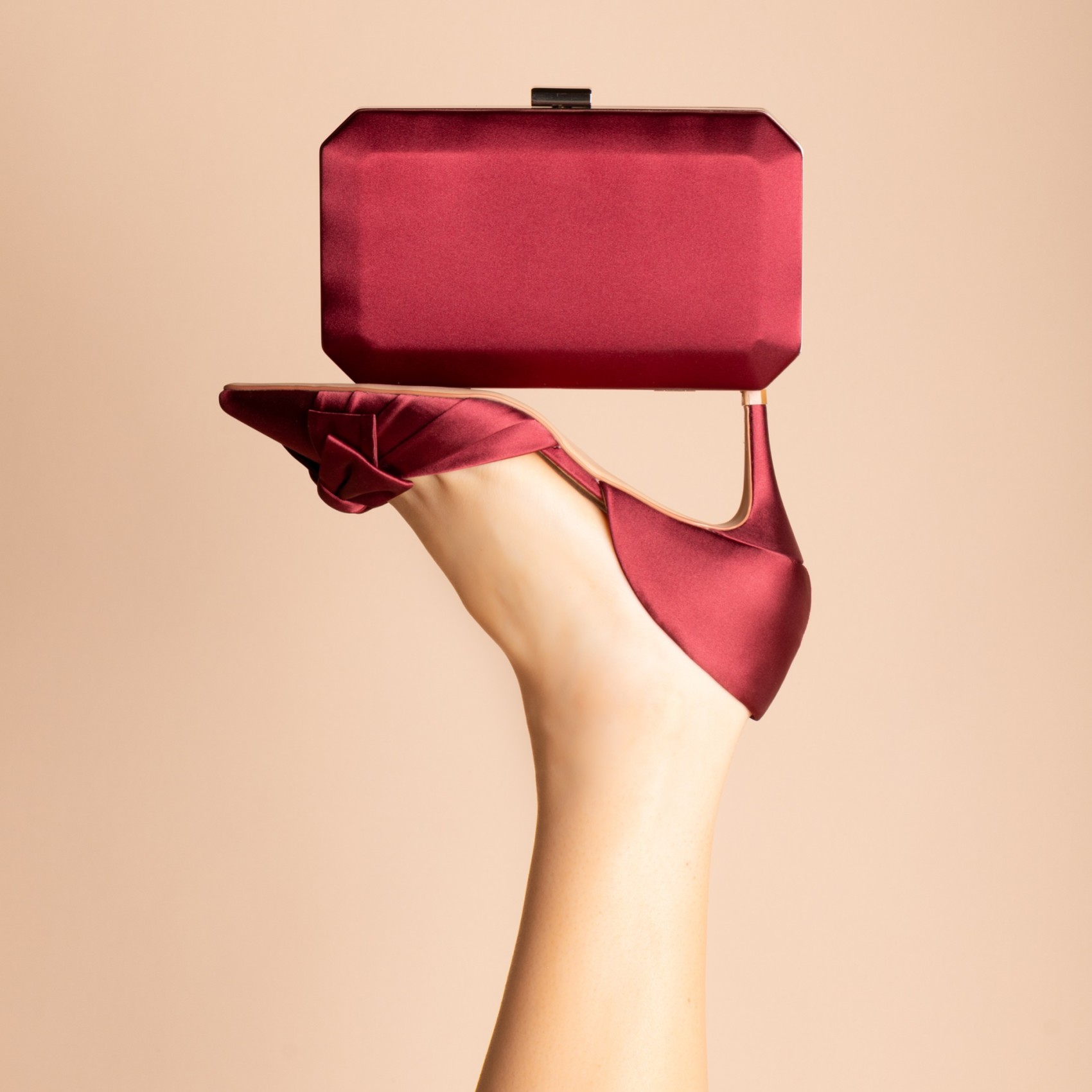 Perfect Bridal Margo Berry Satin Mid Heel Bow Court Shoes