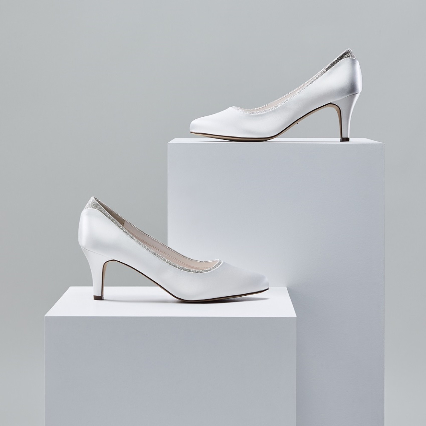 Rainbow Club Jara Ivory Satin and Silver Glitter Wide Fit Court Shoes