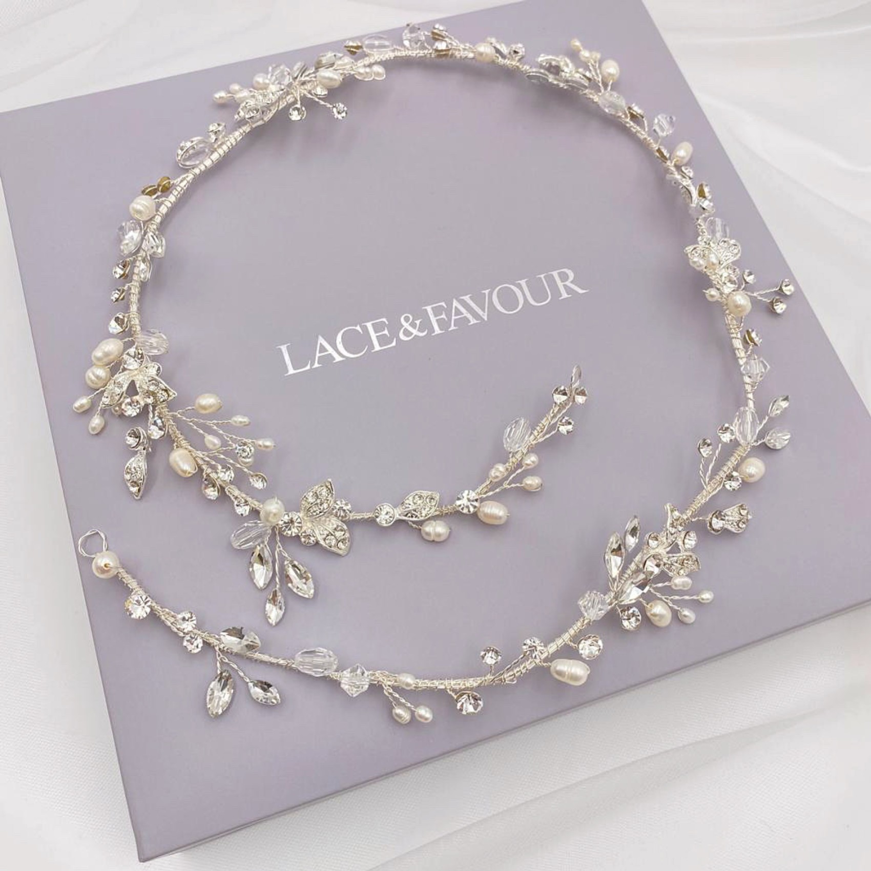 Roxanne Long Freshwater Pearl and Crystal Silver Hair Vine