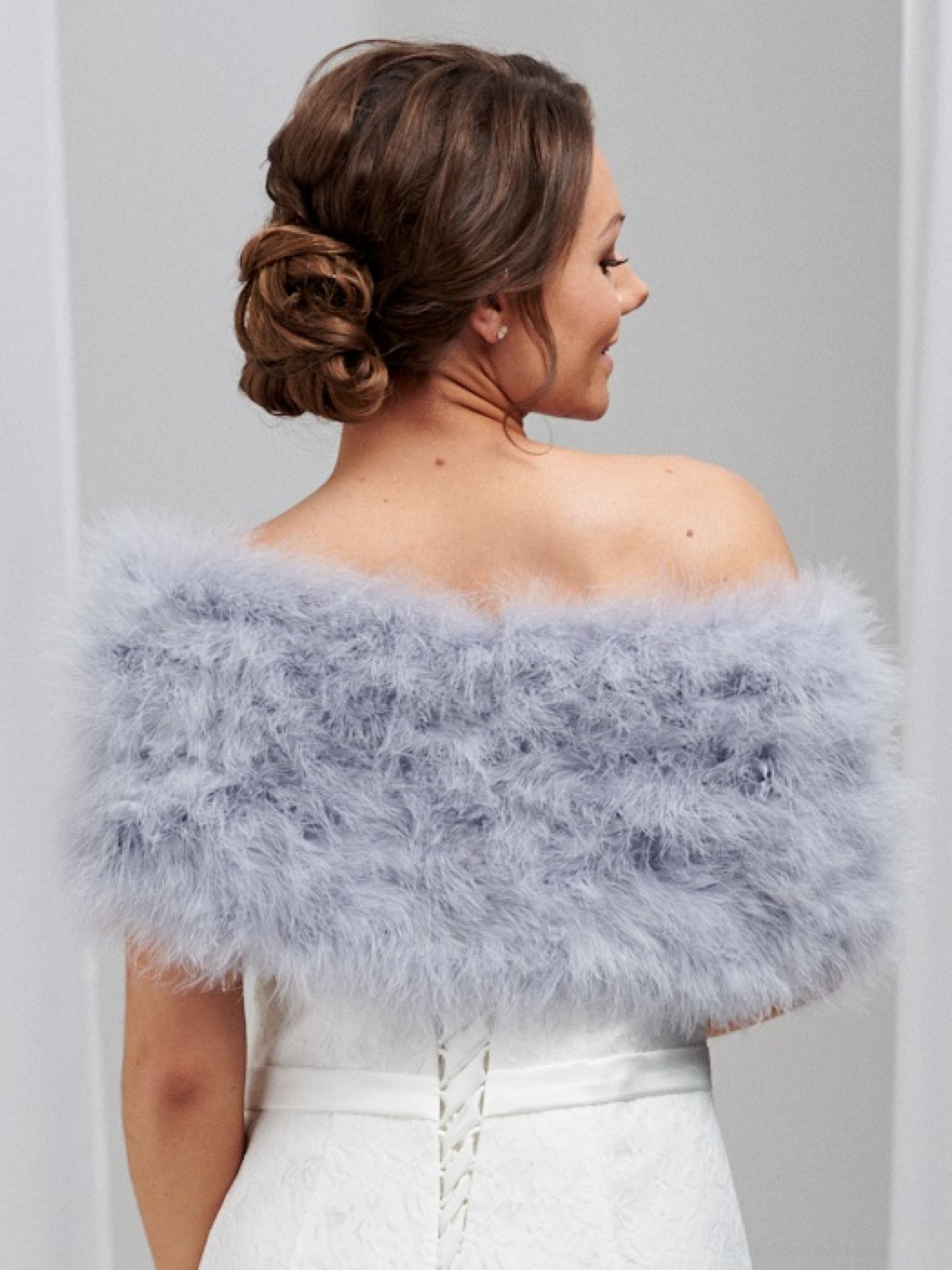 Scarlet Silver Grey Feather Bridal Stole